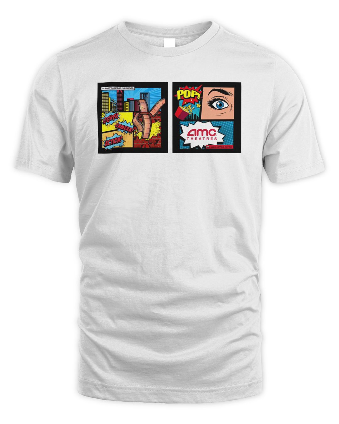 AMC Theatres Merch AMC Clip Comic Lights Camera Action T-Shirt