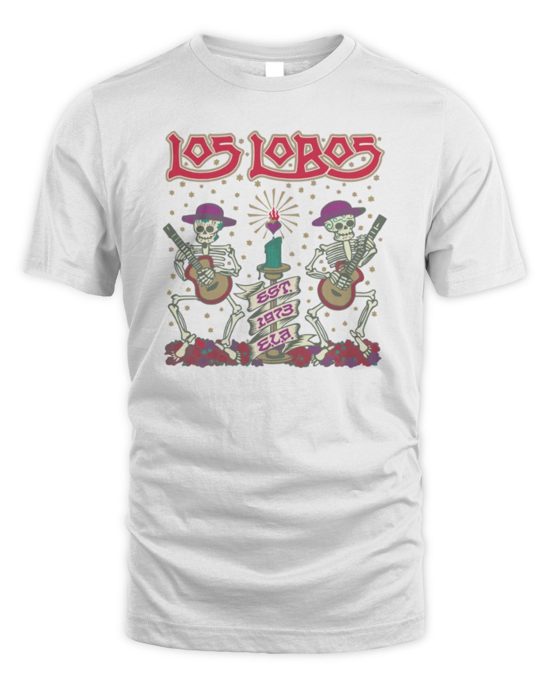 Los Lobos Merch Store Performing Skeletons T-Shirt | Vecge