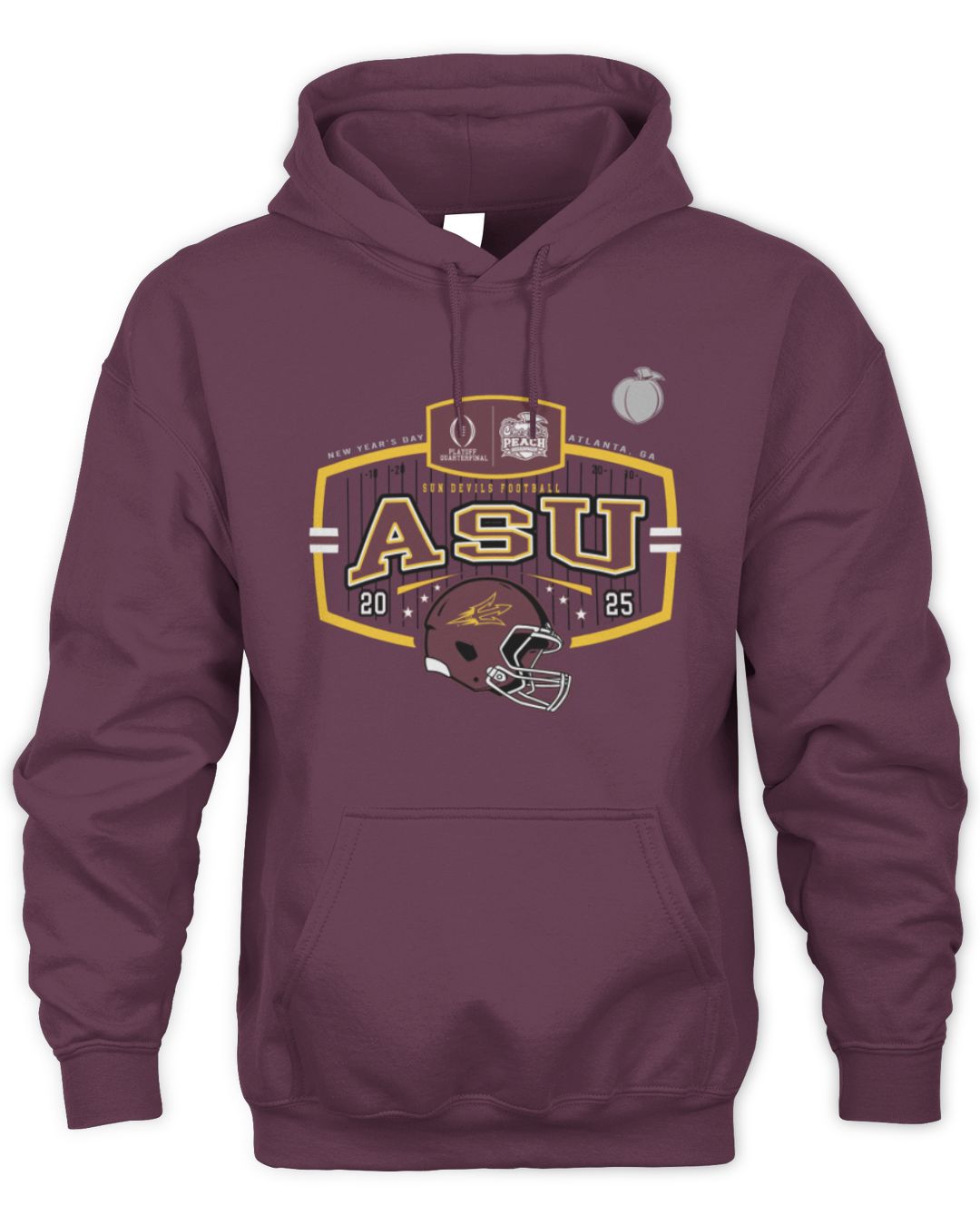 Peach Bowl 2025 Merch Asu Sun Devils Football Helmet Hoodie